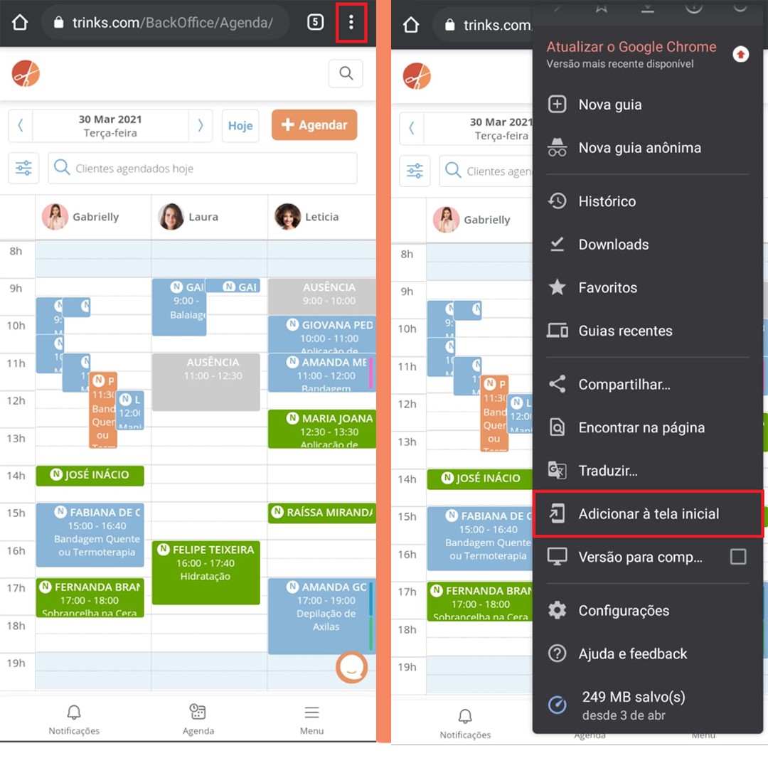 Como acessar a Trinks no celular